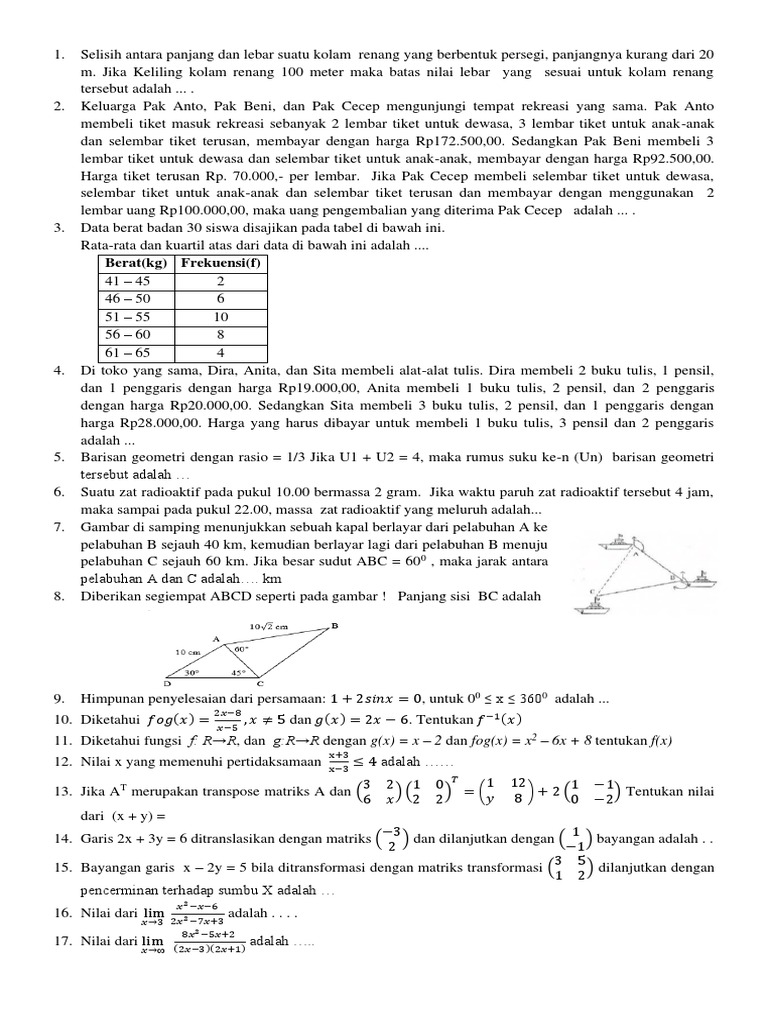 Latihan Soal USP Matematika Wajib | PDF