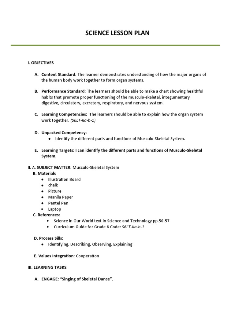 Human Body Organ Systems Lesson Plan | PDF | Human Musculoskeletal ...