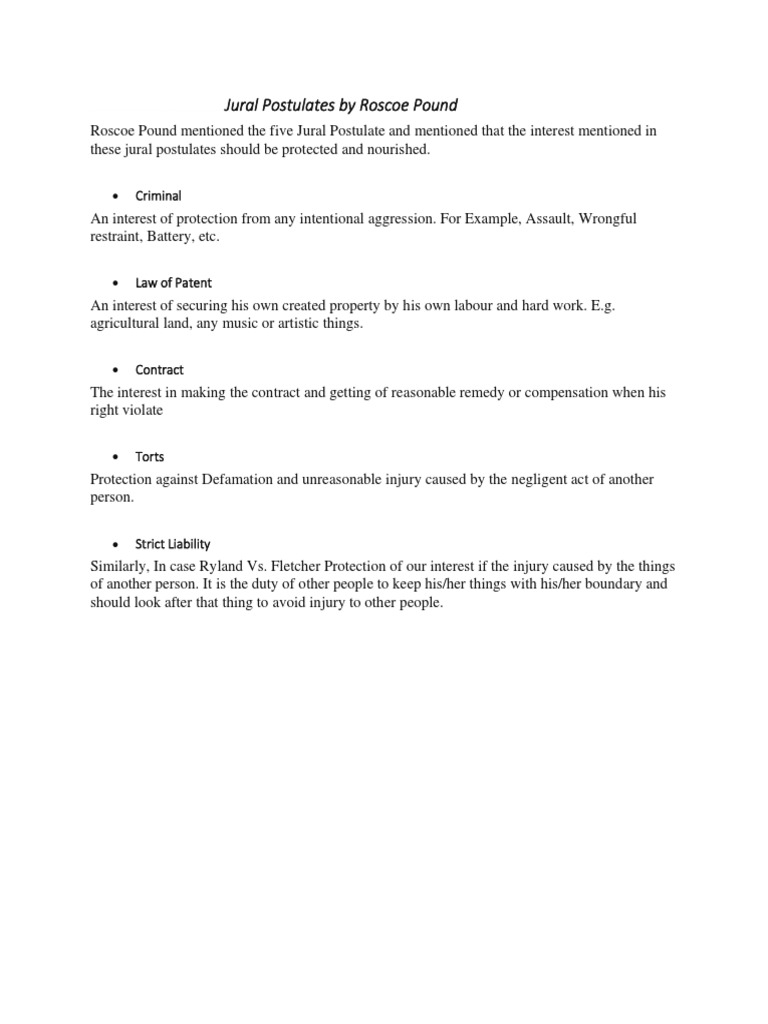 Roscoe Pound's Five Jural Postulates | PDF | Politics | Law