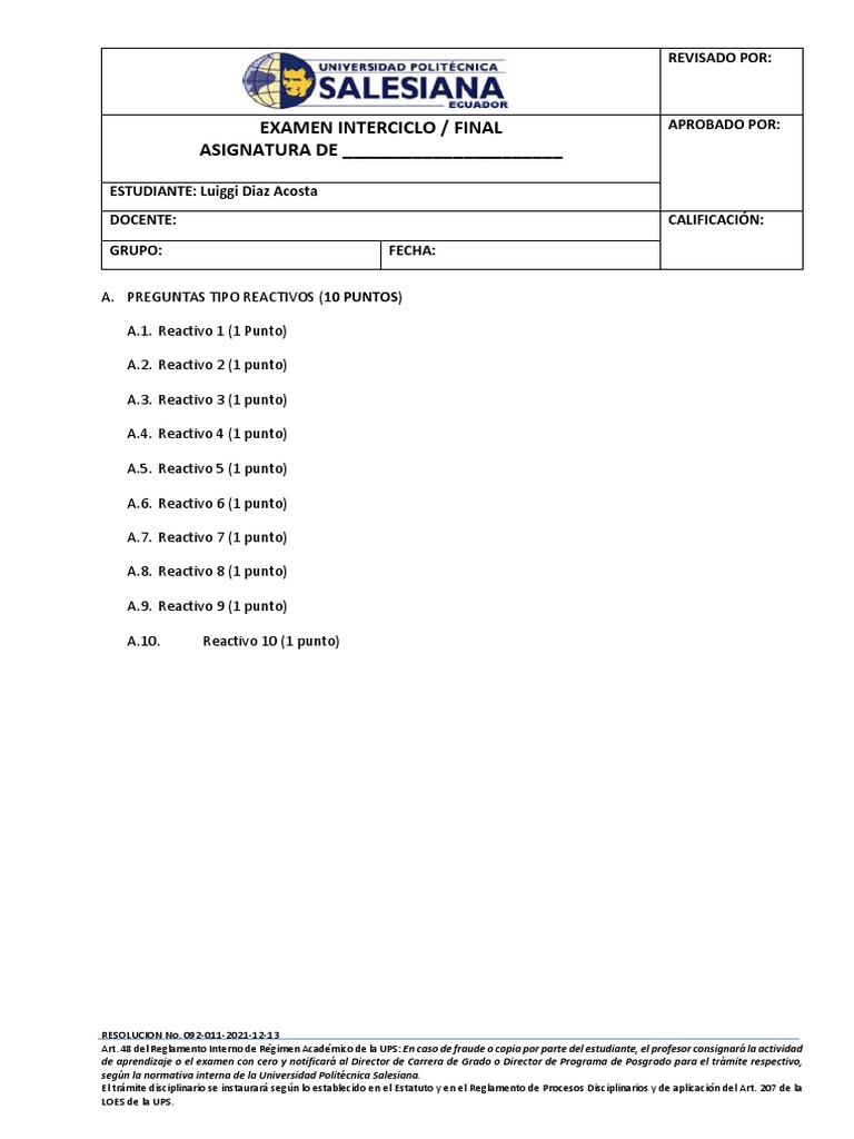 Examen | PDF | Prueba (evaluación) | Pruebas