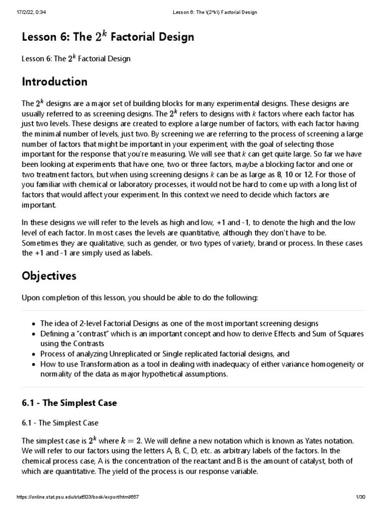 Lesson 6 - The - (2 K - ) Factorial Design | PDF | Degrees Of Freedom (Statistics) | Errors And ...