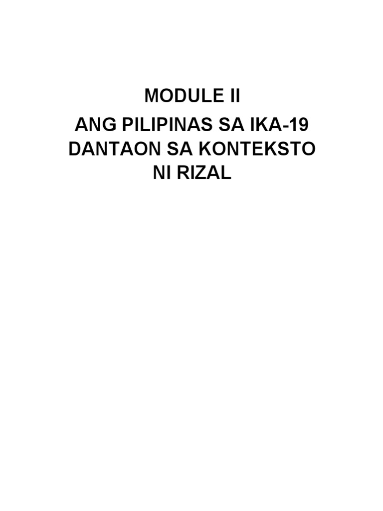 Module Ii Ang Pilipinas Sa Ika-19 Dantaon Sa Konteksto Ni Rizal | PDF