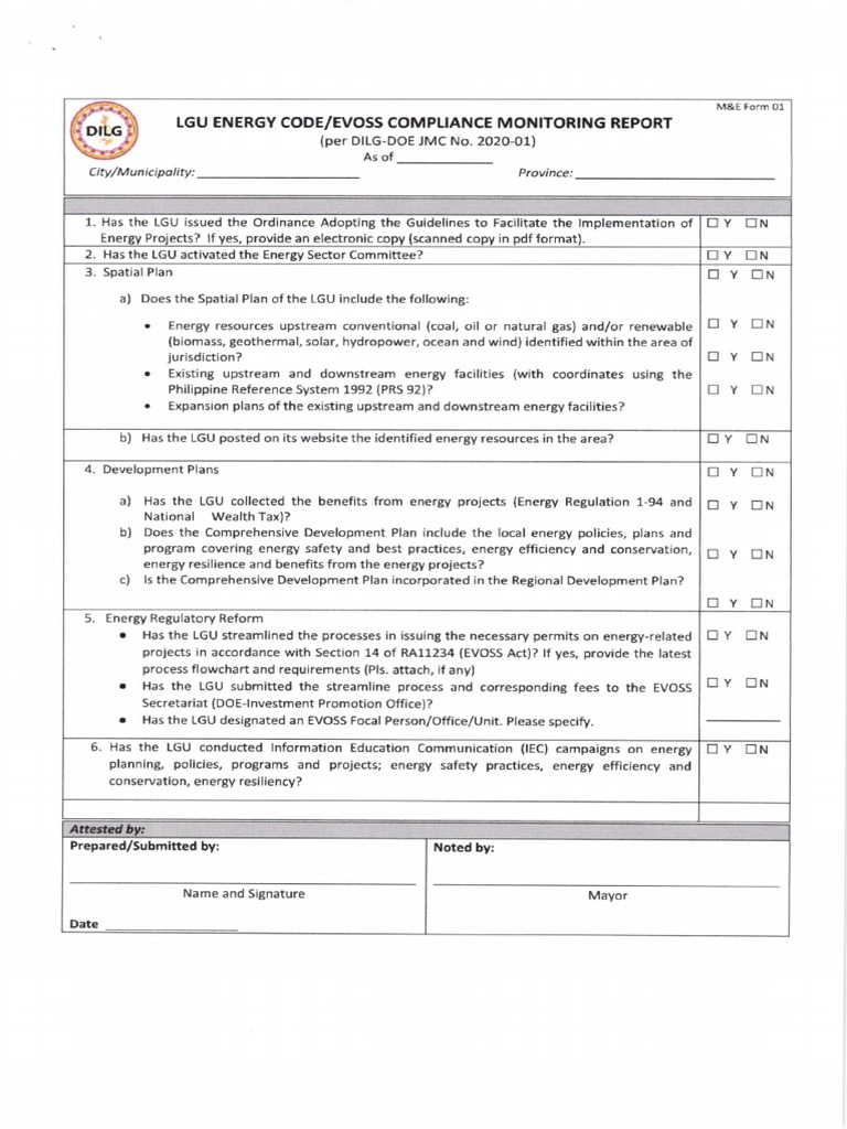 EVOSS M&E Form 1 | PDF | Energy Industry | Energy Development