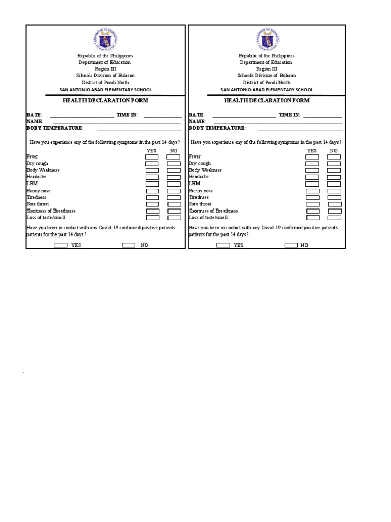Health Declaration Form | PDF | Symptoms And Signs | Health Sciences