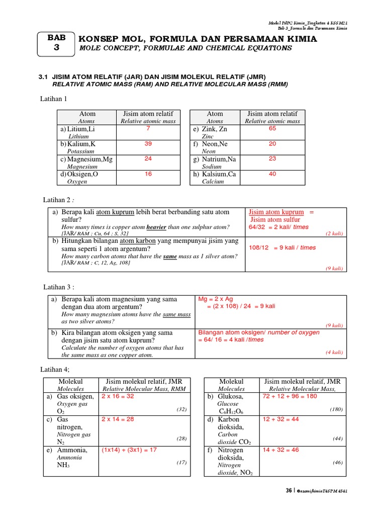 Kimia JWP Bab 3 | PDF | Mole (Unit) | Sodium