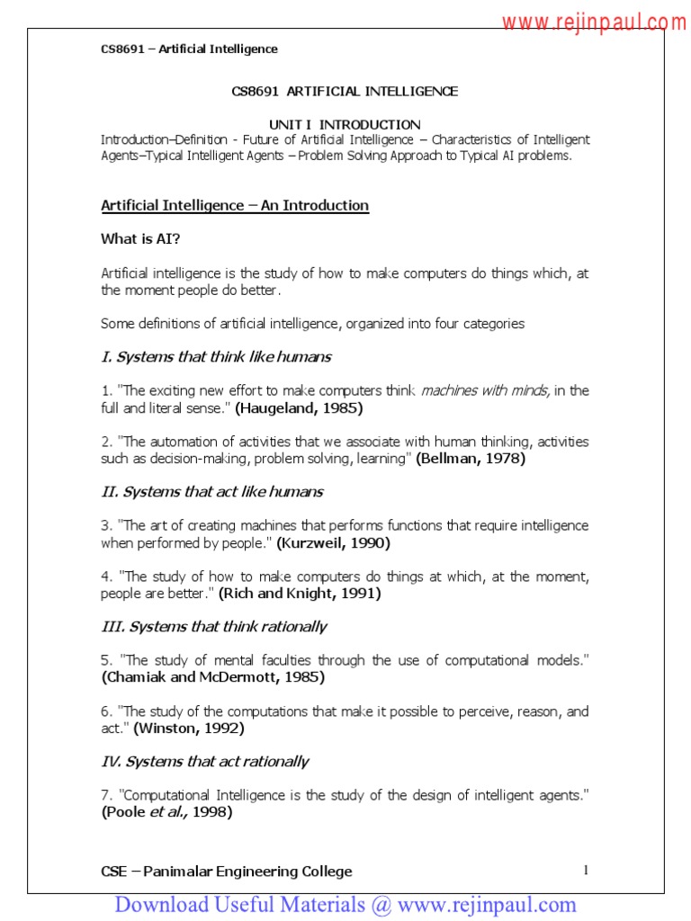 Ai Unit1 | PDF | Artificial Intelligence | Intelligence (AI) & Semantics