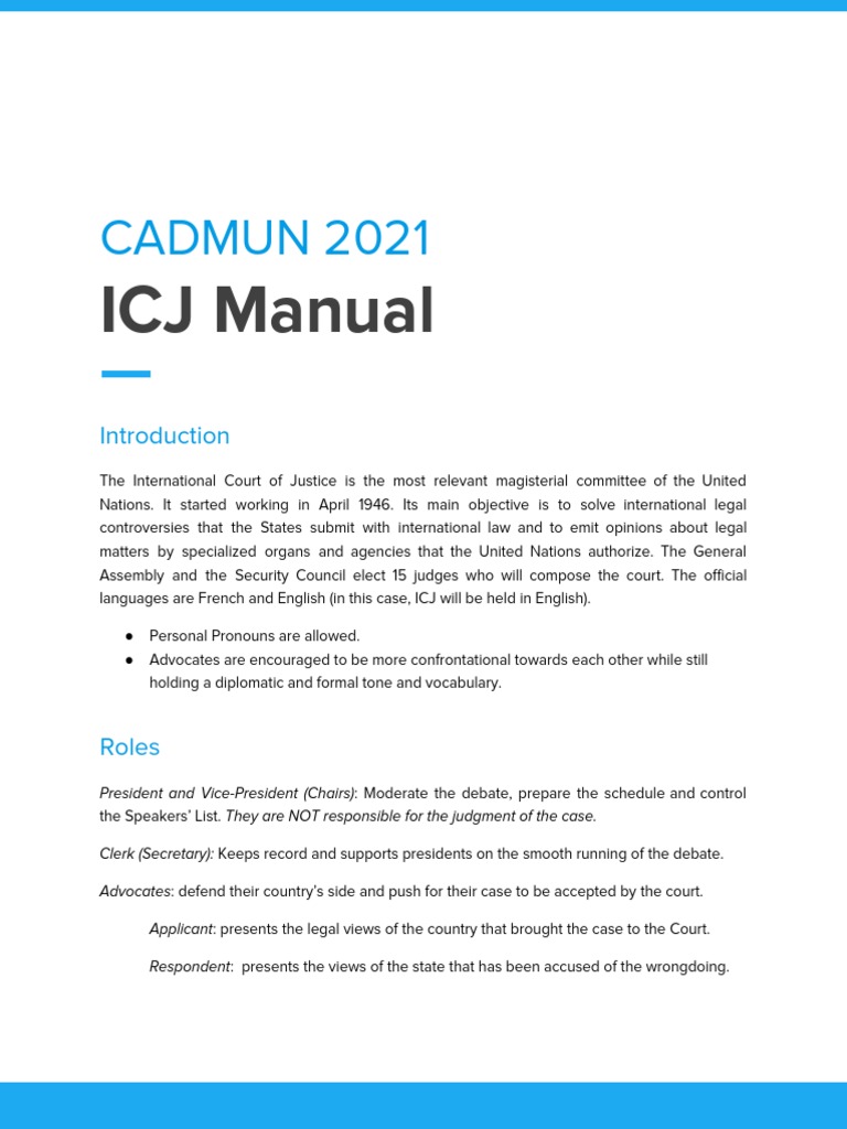CADMUN 2021: ICJ Manual | PDF | Judgment (Law) | Witness