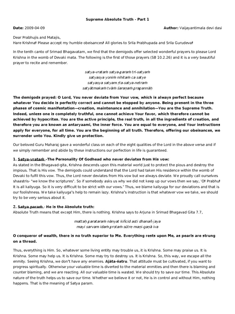 Supreme Absolute Truth by | PDF | Bhagavata Purana | Krishna