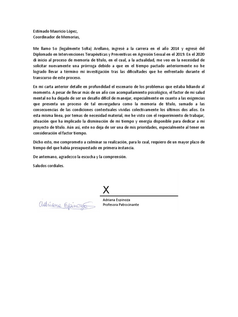 Prorroga Tesis Sofia Arellano Firmada | PDF