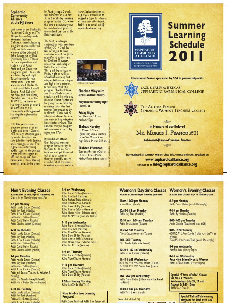 SCA Classes Brochure 2011 FINAL | PDF | Halakha | Rabbi