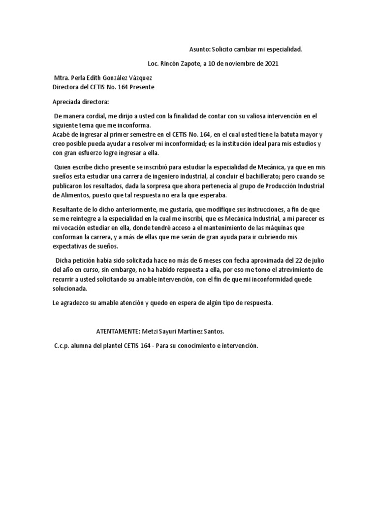Carta A Directora | PDF