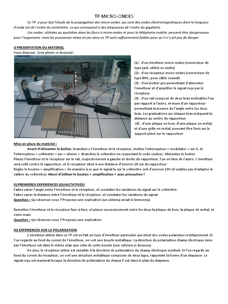 TP3bis Micro Ondes | Download Free PDF | Polarisation (optique) | Émetteur