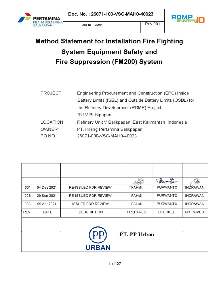 26071-100-VSC-MAH0-40023 - Method Statement For Installation Fire ...