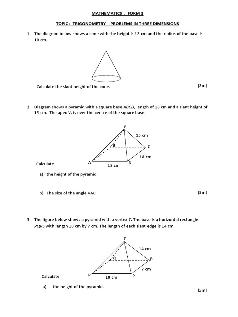 Mathematics: Form 3 Topic: Trigonometry - Problems in Three Dimensions ...