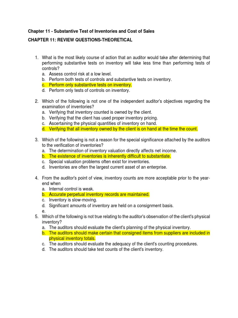 Chapter 11 - Substantive Test of Inventories and Cost of Sales Chapter ...