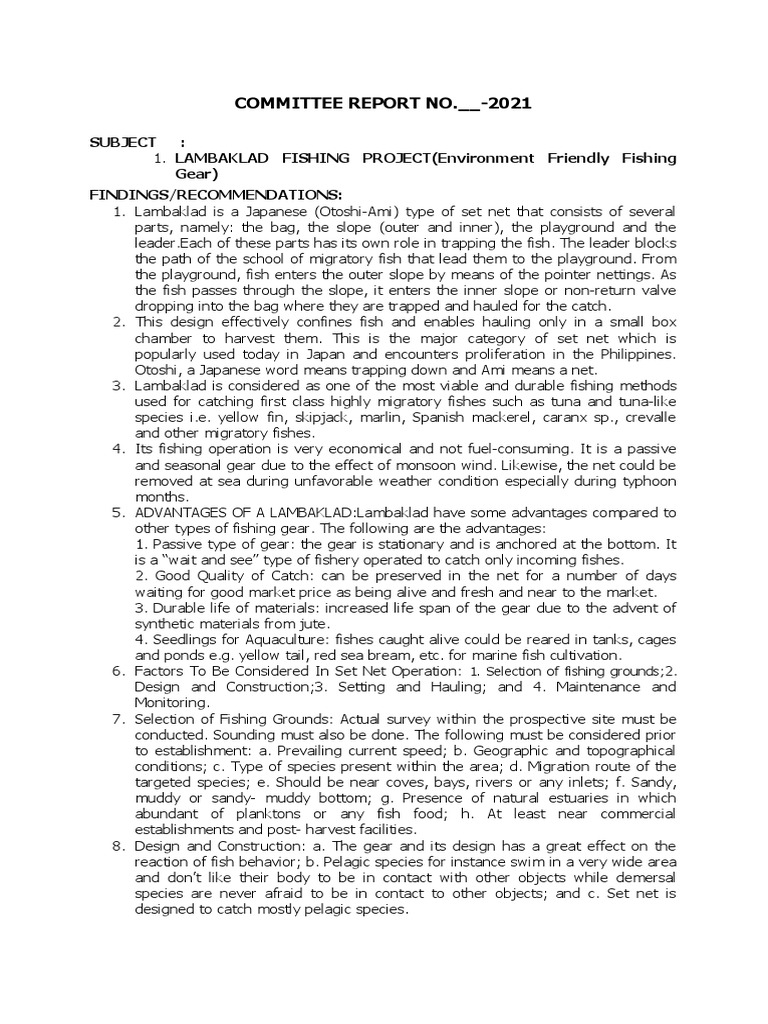 Committee Report Sample3 | PDF | Fish | Fishery