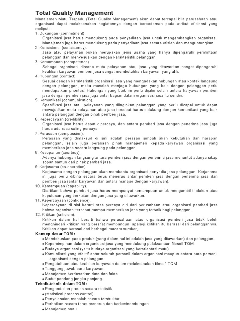 Integrasi Total Quality Service dalam TQM | PDF | Karier & Perkembangan ...