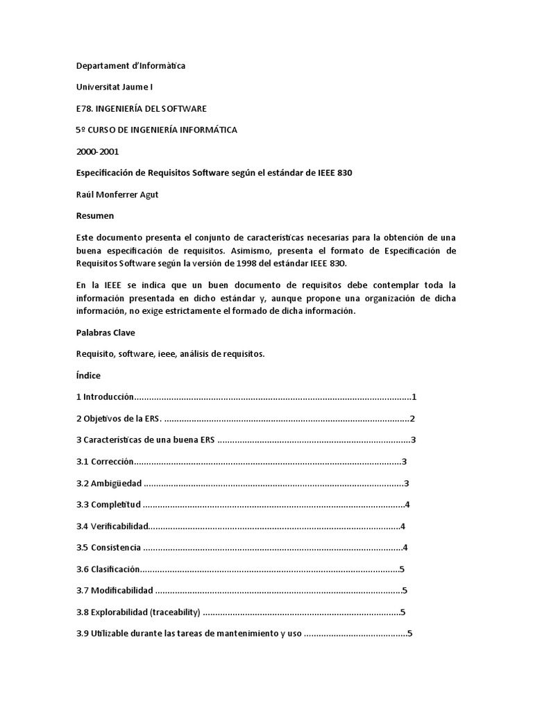 Especificación de Requisitos Software Según El Estándar de IEEE 830 | PDF | Software | Áreas de ...