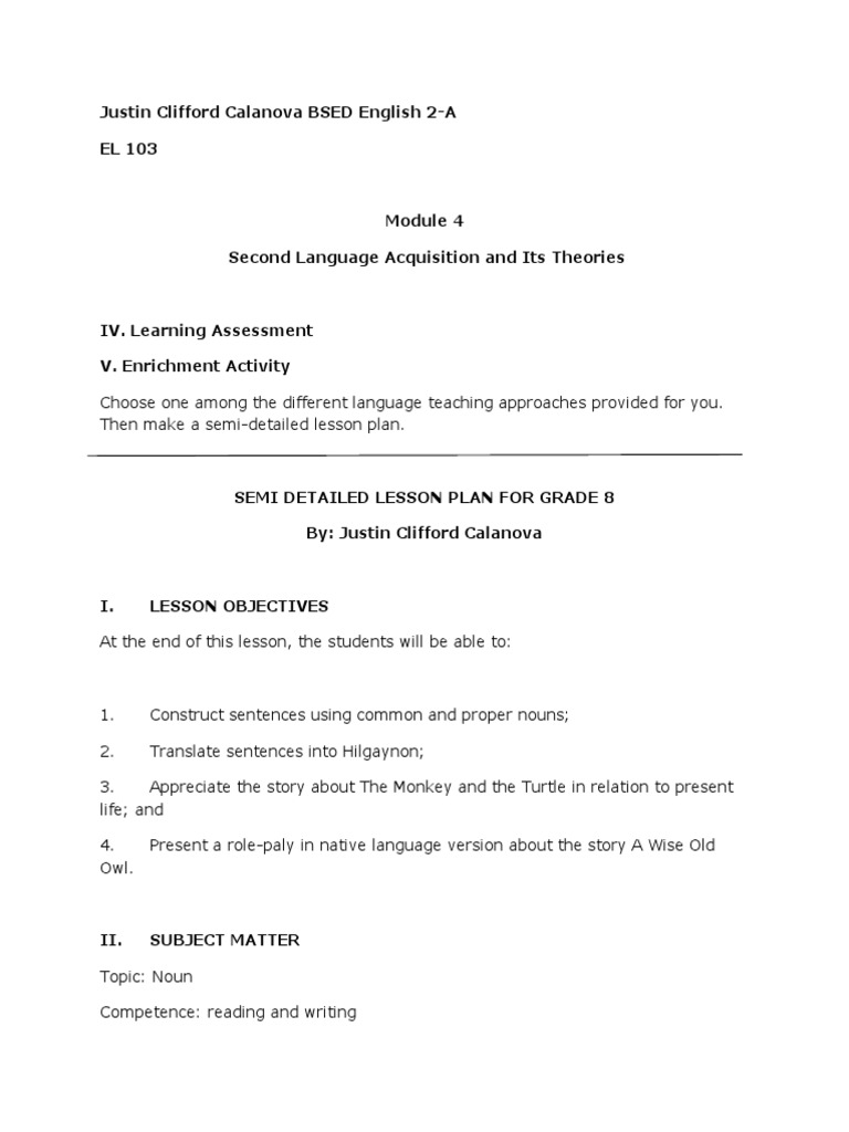 EL 103 Module 4, 5 Answer | PDF | Lesson Plan | Second Language