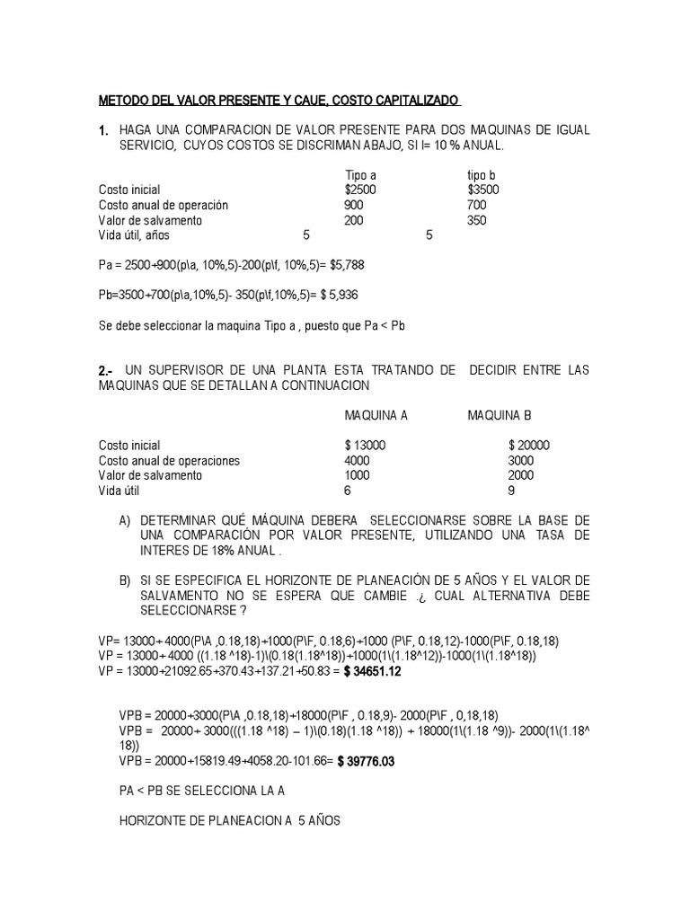 Metodo Del Valor Presente y Caue | PDF