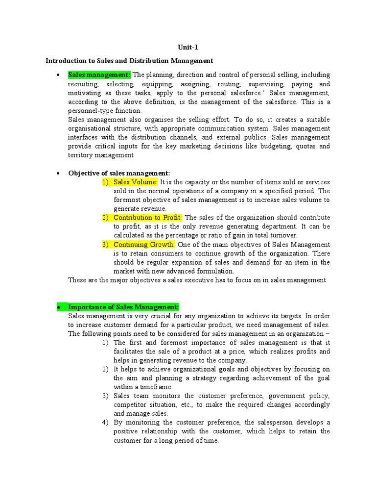 Sales Management Notes | PDF | Sales | Marketing