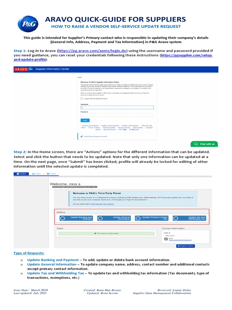 Aravo Supplier Update Guide | PDF | Business | Information Technology ...