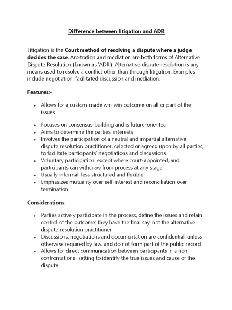 Litigation vs. Alternative Dispute Resolution | PDF | Alternative ...