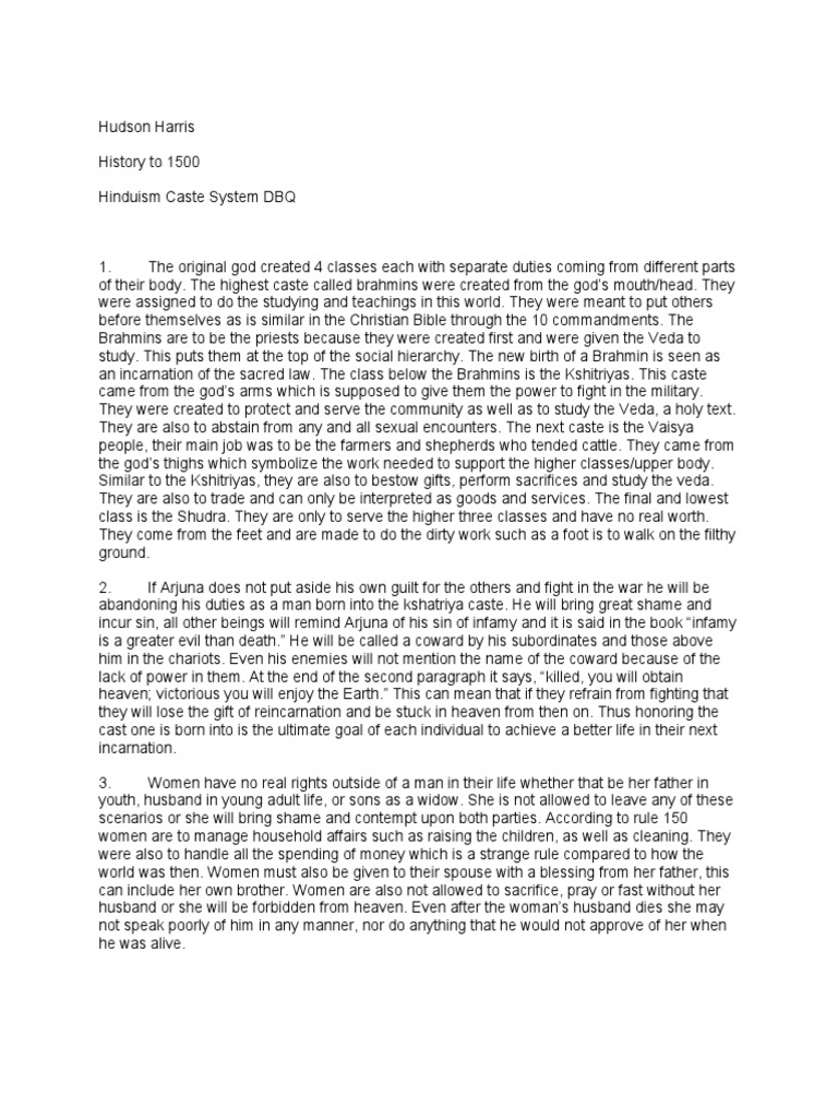 Hinduism Caste DBQ - Hudson Harris | PDF | Caste | Hell