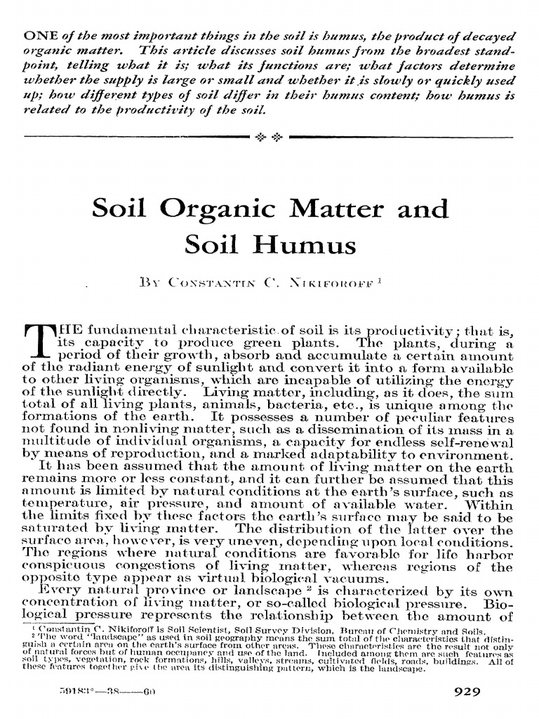 Soil Organic Matter and Humus | PDF | Soil | Organic Matter