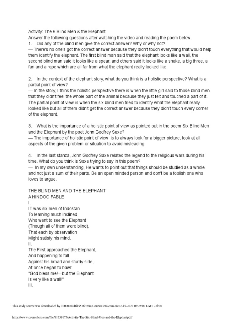 Activity The Six Blind Men and The Elephant | PDF