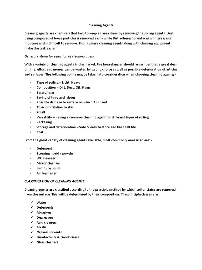 General Criteria For Selection of Cleaning Agent | PDF | Sodium ...