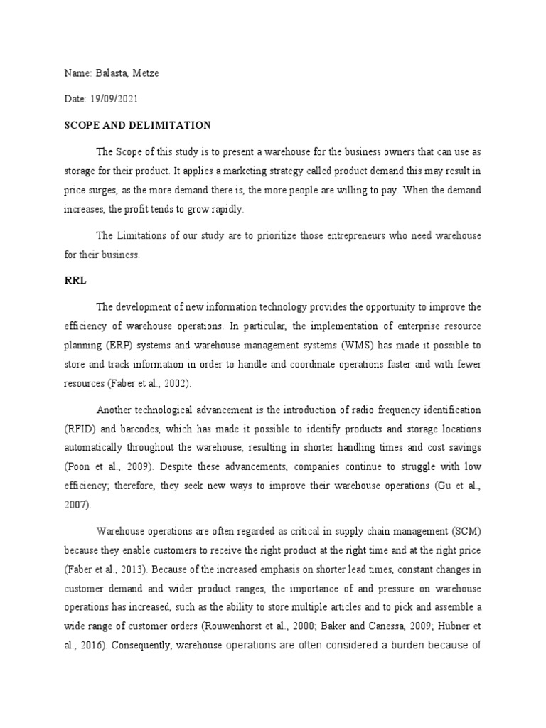 Balasta Scope and Delimitation RRL | PDF | Warehouse | Supply Chain