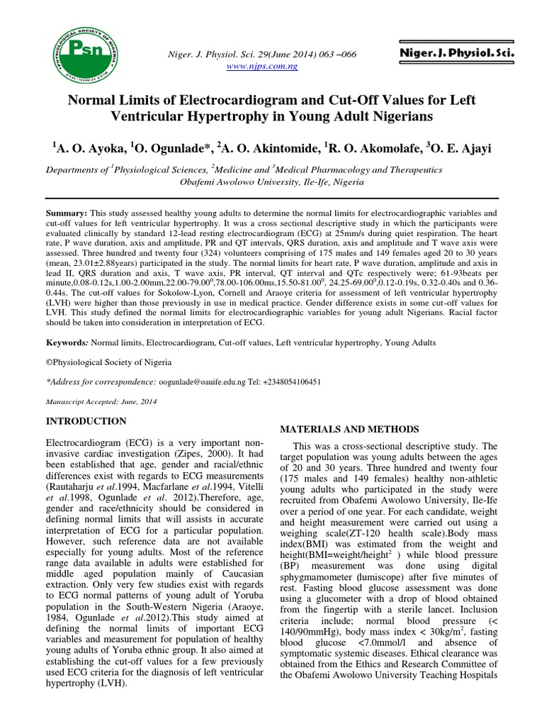 Normal Limits of Electrocardiogram and Cut-Off Values For Left ...