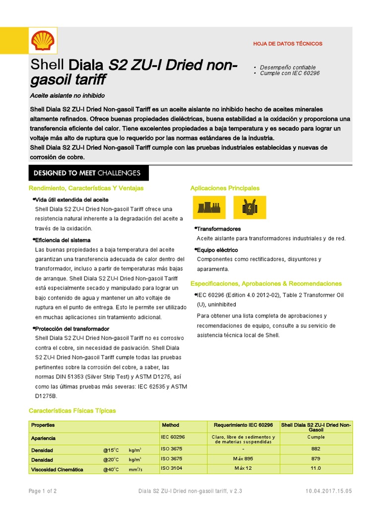 Aceite Aislante Shell Diala S2 ZU-I | PDF | Transformador | Cobre