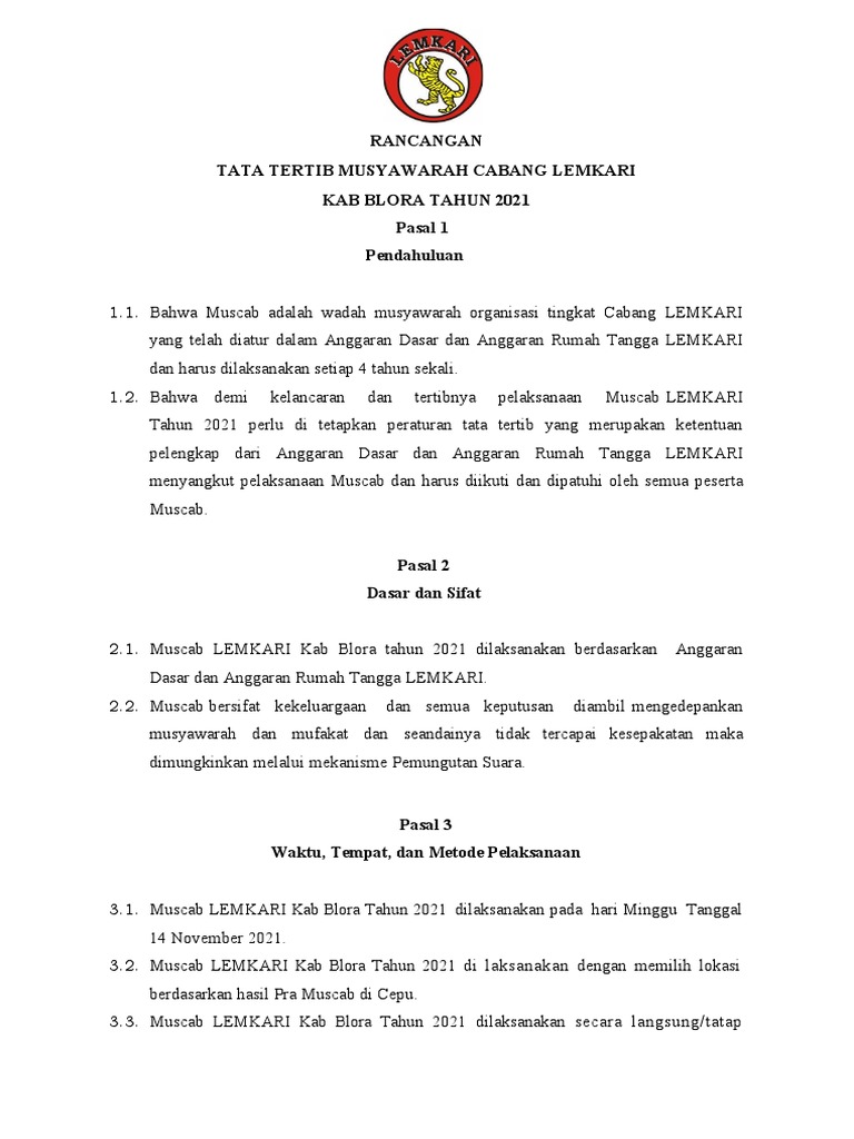 Rancangan Tata Tertib MUSCAB (FIX) | PDF