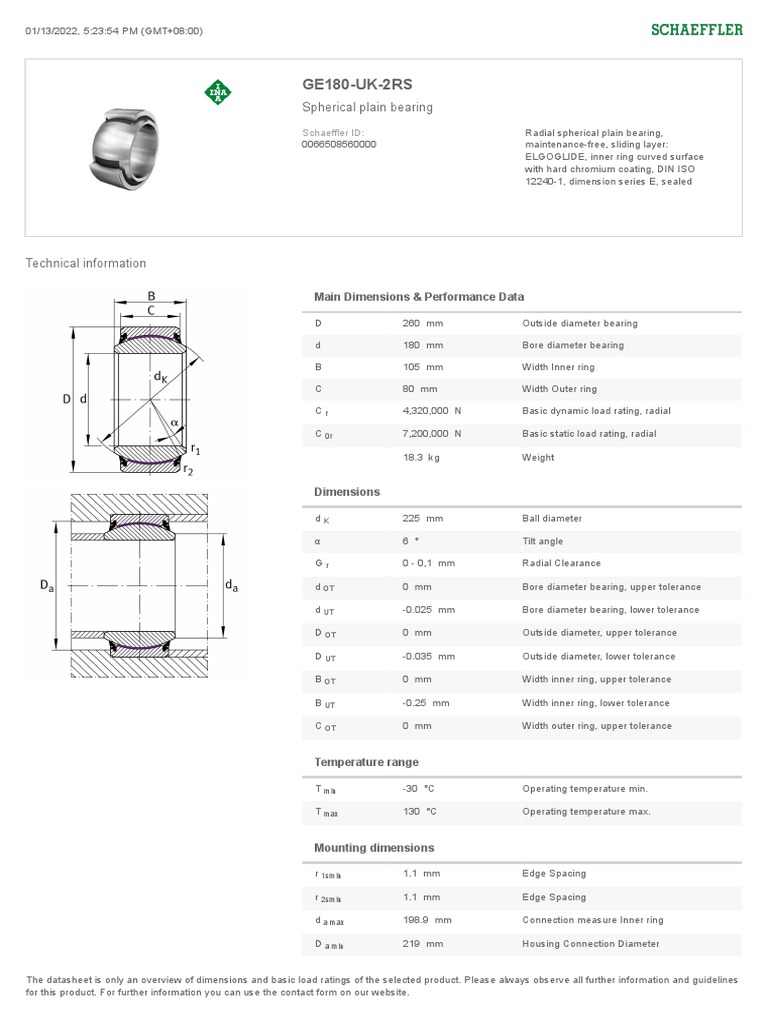 GE180-UK-2RS: Spherical Plain Bearing | PDF | Engineering Tolerance ...