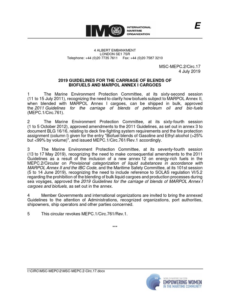 MSC-MEPC.2-Circ.17 - 2019 Guidelines For The Carriage of Blends ...