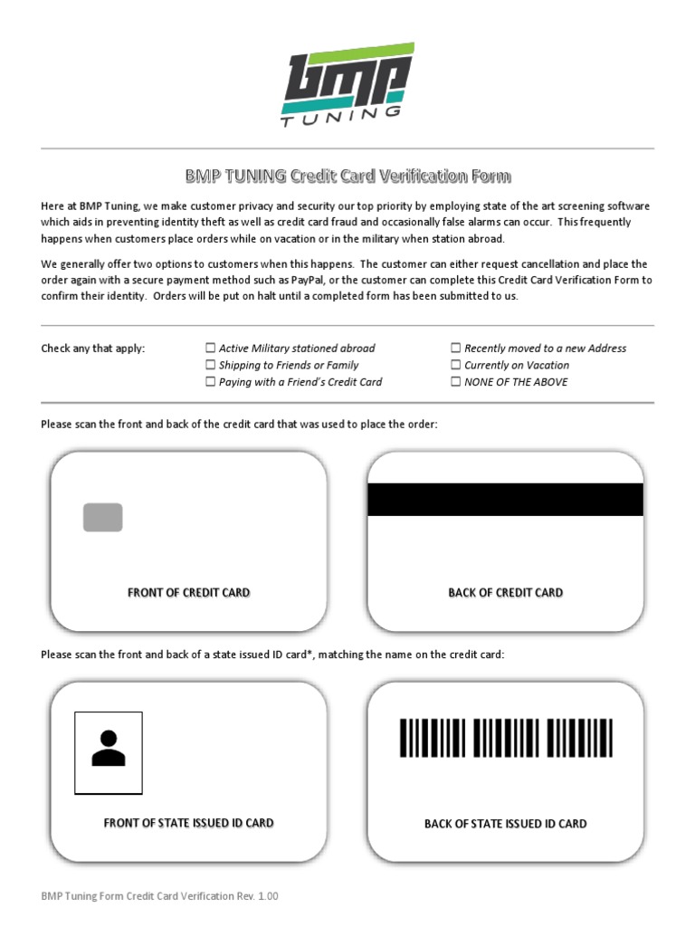 BMP Tuning Form Credit Card Verification Rev. 1.00 | PDF | Identity ...