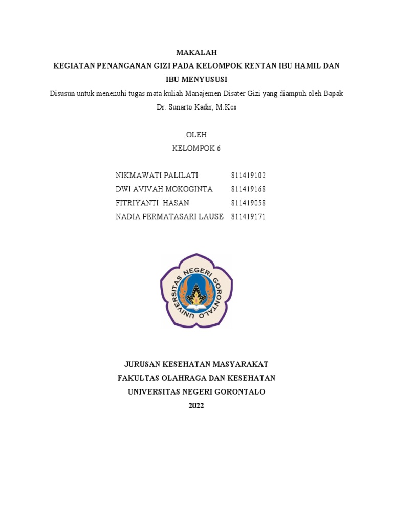 Makalah Manajemen Disaster Gizi Kel 6 | PDF | Ilmu Sosial