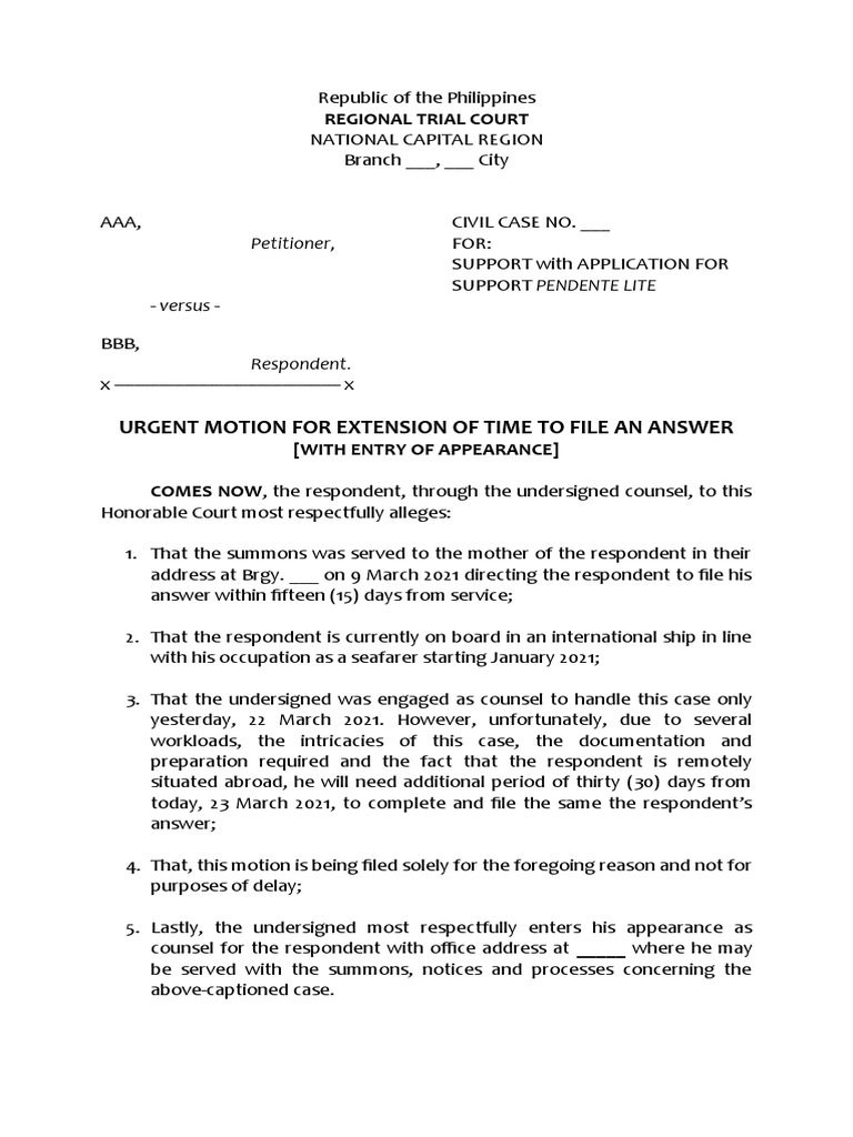 Motion For Extension To File Answer | PDF | United States Law | Justice