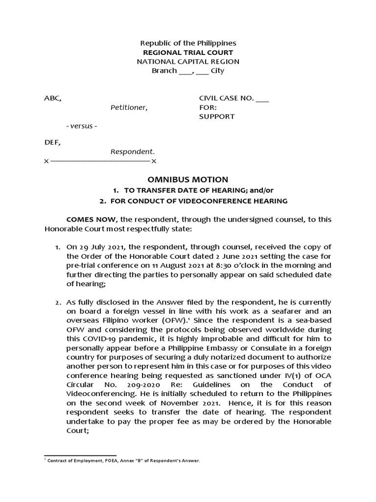 Omnibus Motion For Vcon and Resetting | PDF | Government | Public Law