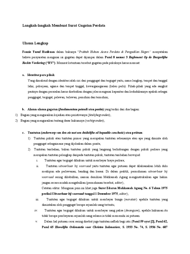 Langkah-Langkah Membuat Surat Gugatan Perdata | PDF | Politik | Hukum
