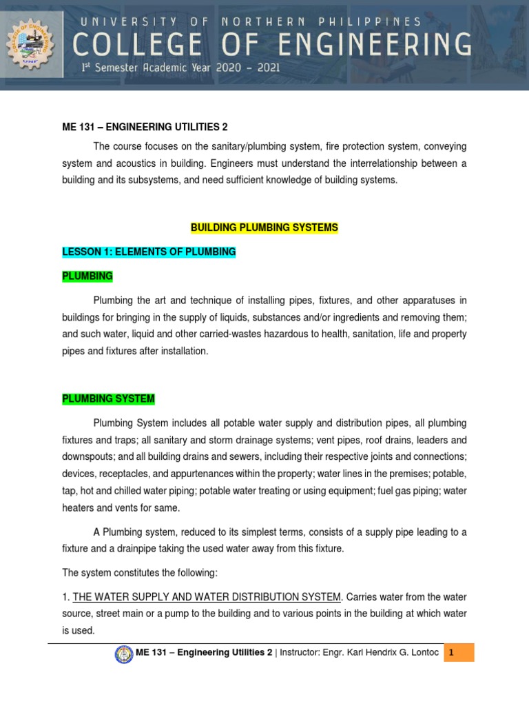 Engineering Utilities 2: Plumbing Systems | PDF | Plumbing | Water