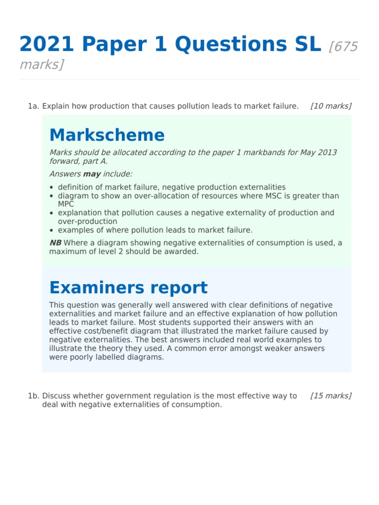 Paper - 1 - MARK SCHEME and EXAMINER COMMENTS - SL | PDF | Demand ...