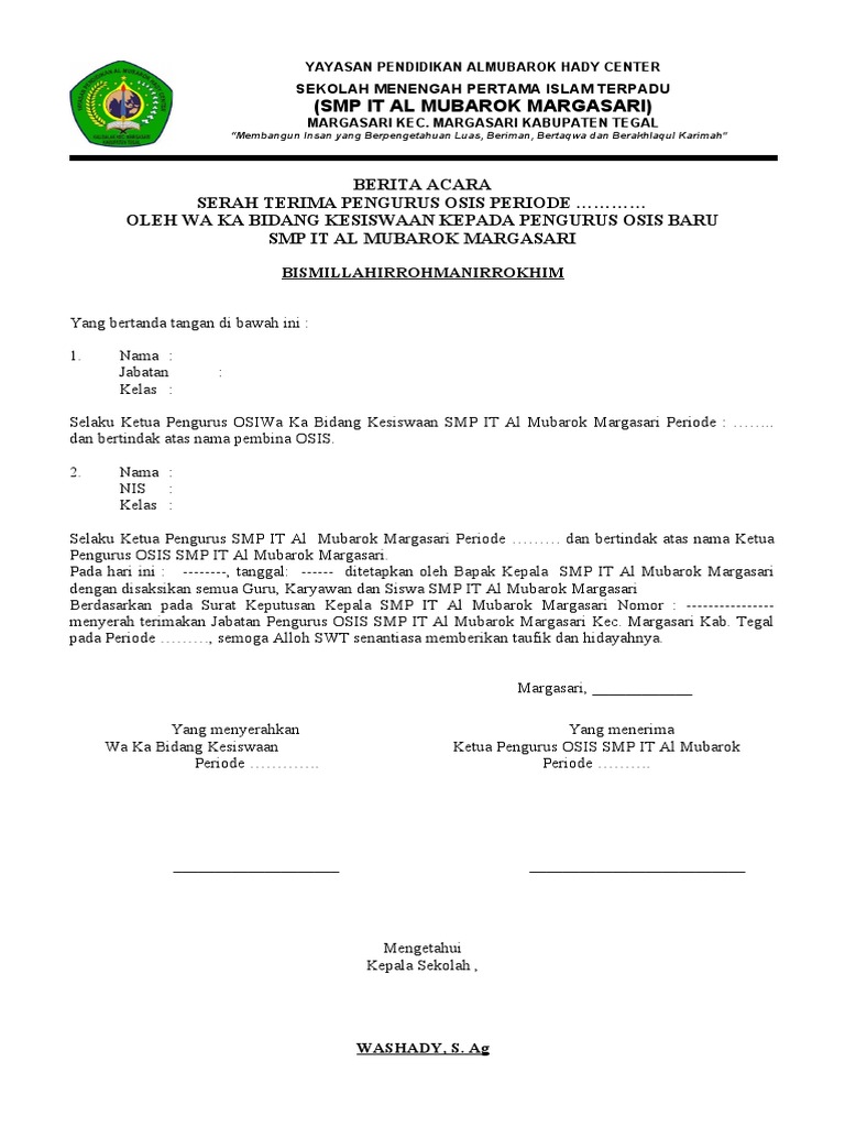 Surat Serah Trima Jabatan Peng Osis | PDF