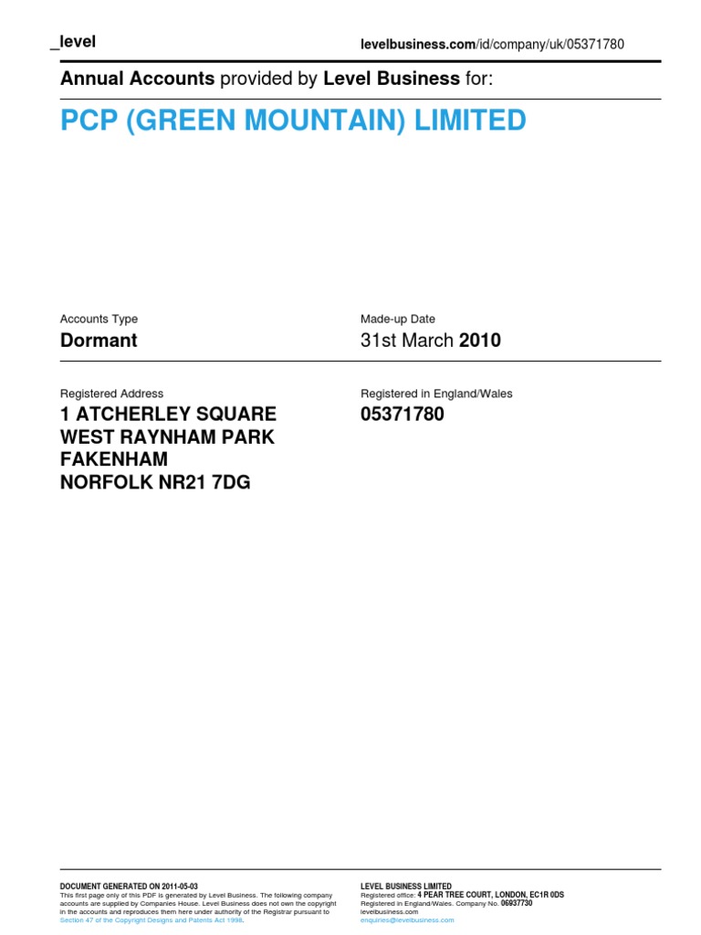 PCP (GREEN MOUNTAIN) LIMITED - Company Accounts From Level Business | PDF