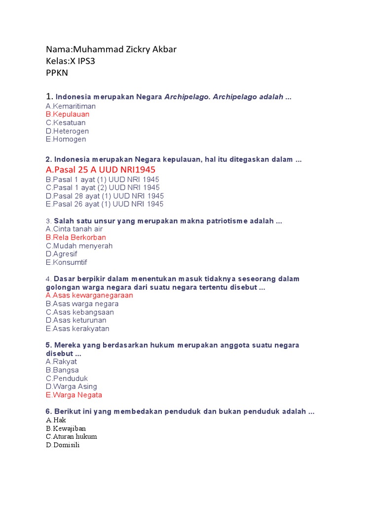 Nama:Muhammad Zickry Akbar Kelas:X IPS3 PPKN 1.: A.Pasal 25 A UUD NRI1945 | PDF