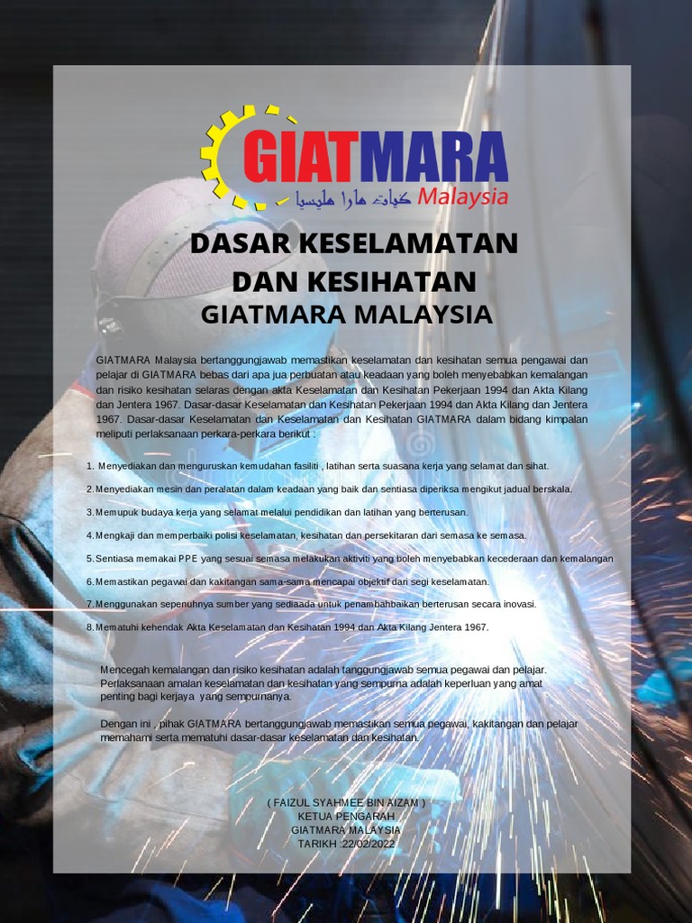 Contoh Dasar Keselamatan Dan Kesihatan | PDF