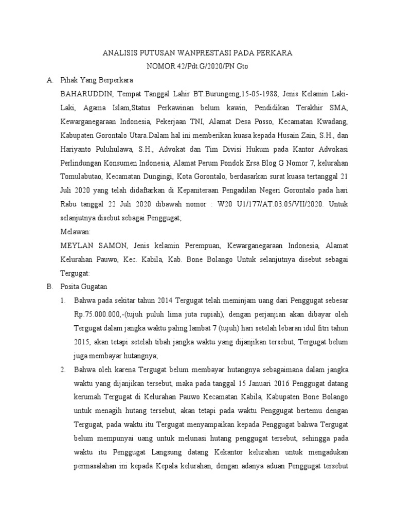Analisis Putusan Wanprestasi | PDF