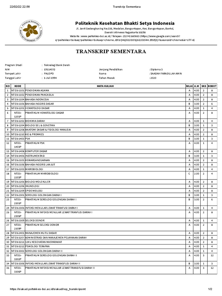 Transkrip Sementara SFA | PDF